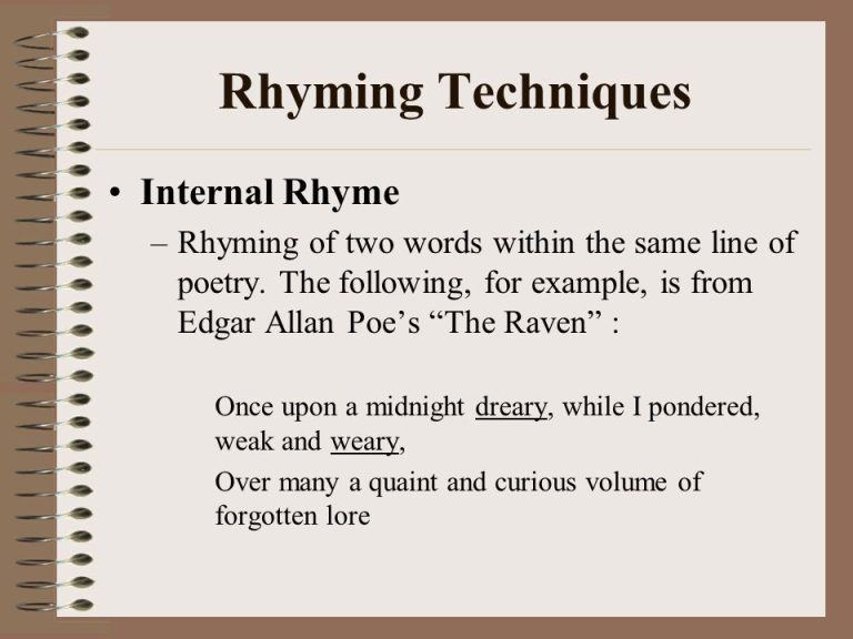 Example for Internal Rhyme: Top Lines from Songs & Poems
